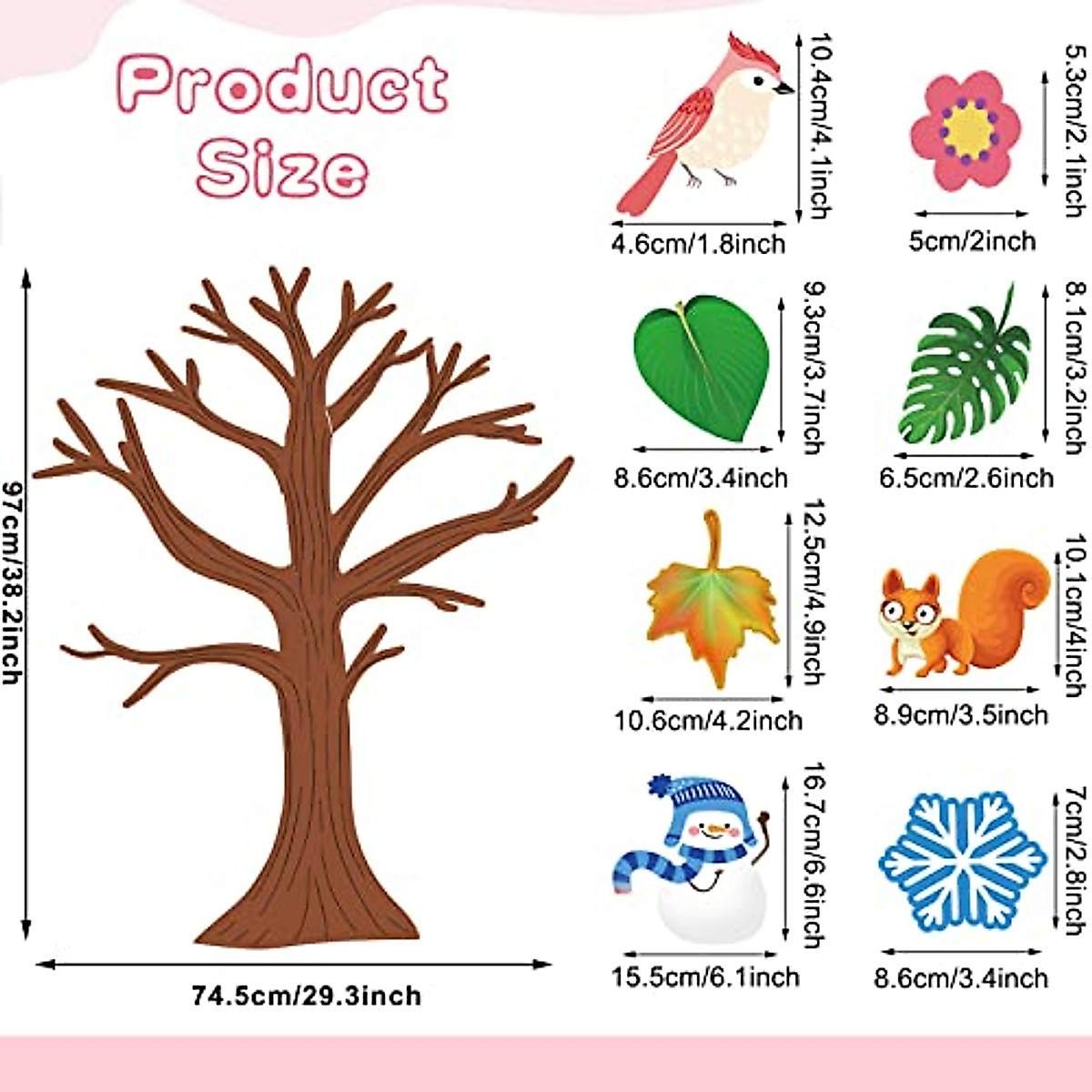 168 Pieces Classroom Tree Bulletin Board Set Seasonal Tree Winter Fall Spring Summer Tree Decor Family Tree Board Tree Classroom Tree with Seasonal Cutouts for Back to School Classroom Decor