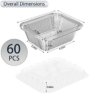 iHomeSet 60 Pack 1 lb Rectangular Disposable Aluminum Foil Pan 16 oz Take Out Food Containers with Clear Plastic Dome Lids, for Catering, Baking, Roasting Food