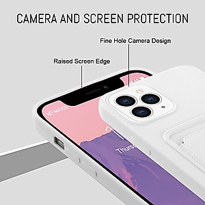 MZELQ Compatible with iPhone 13 Pro Max Case TPU Card Holder Wallet Cover,Camera Protection + Screen Protector Soft Card Slot Phone Case -White