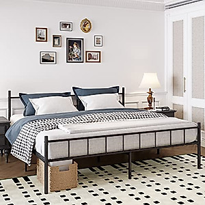 zunatu Metal Bed Frame Platform with Headboard & Footboard Heavy Duty Sturdy Foundation with Storage Space Squeak Resistant Easy Assembly,NO Box Spring Needed,Queen