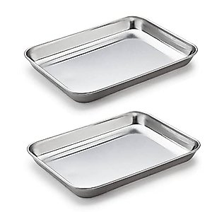 2 Pack Stainless Steel Tray Non Toxic Heavy Duty Thickening Pan for Kitchen Baking, Lab Instrument, Dental, Medical Surgical Instrument, Pet Treatment, Jewelry Tools（Medium