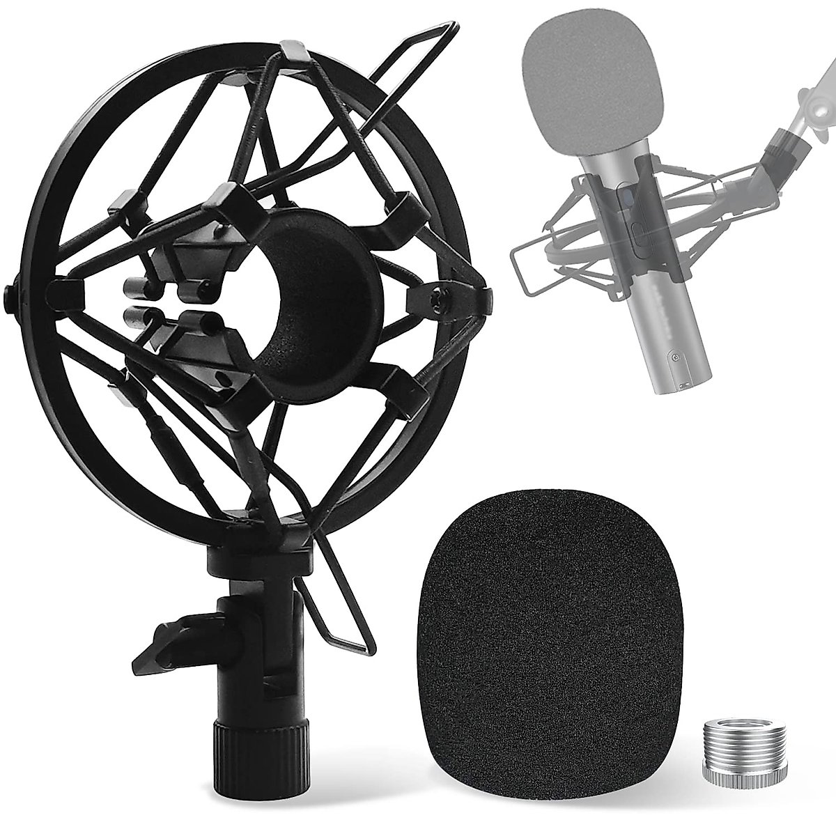 Mictop Q2U USB/XLR Microphone Shock Mount, Microphone Mic Holder with Foam Windscreen for Samson Q2U, ATR2100-USB Microphone, Anti-Vibration Shock Mount with Pop Filter for Reduce Vibration and Noise