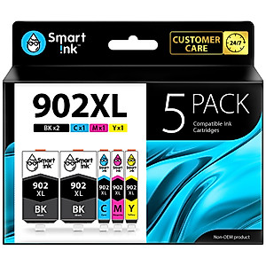 Smart Ink Compatible Ink Cartridge Replacement for HP 902 XL 902XL (2 Black XL & C/M/Y XL 5 Combo Pack) to use with Officejet Pro 6978 6968 6974 6975 6960 Officejet 6951 6954 6956 6958 Printers