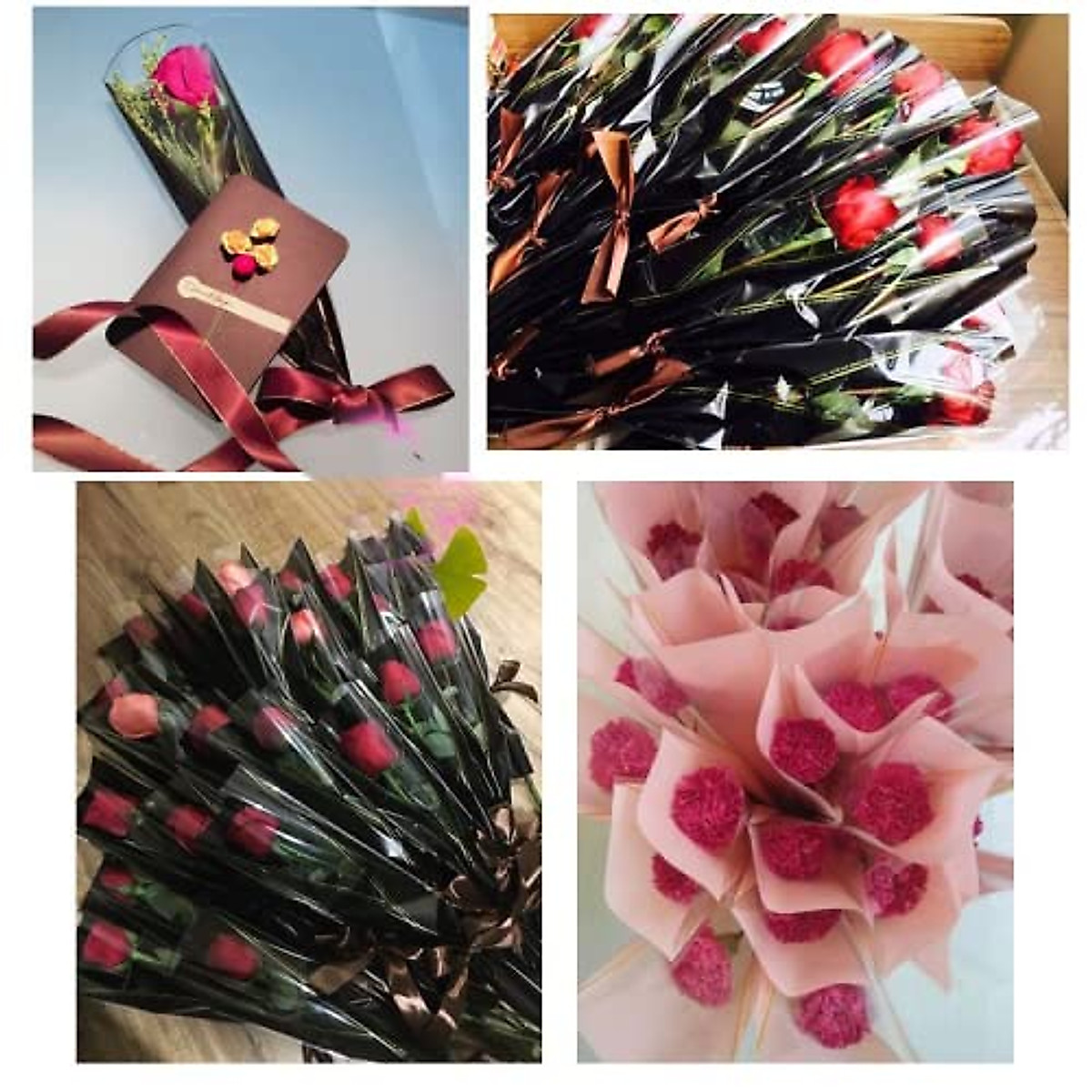 Rikyo 100 Counts White Single Floral Packaging Bag,Single Rose Sleeve,Single Rose and Carnations Flower Wrapping Paper,Flower Bouquet Sleeve Bag for Mother's Day Valentines Day Wedding Birthday Gift