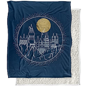 Harry Potter Blanket, 50"x60", Hogwarts Full Moon Line Art Silky Touch Sherpa Back Super Soft Throw Blanket