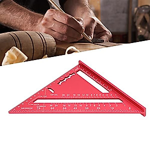 Compact Aluminum Woodworking Ruler Clear Scale, Double Sided Marking, 7.3in / 18.5cm, for Determining and Marking Angles (Red)