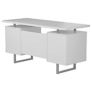 Coaster Furniture Lawtey Modern Contemporary 2 Drawer Home Office Writing Desk Storage File Cabinet Silver Metal Frame White High Gloss 803521