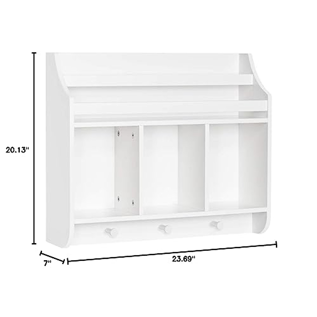 RiverRidge Kids Bookshelf with 3 Cubbies & Hooks - Book Nook Wall Bookshelf for Kids' Rooms Storage Display Rack for Toys and Games