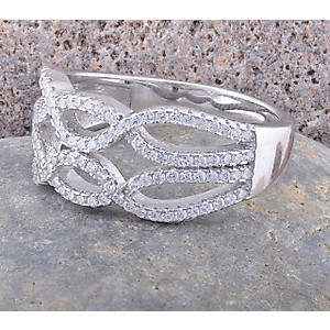 SILVERCLOSEOUT Rhodium Plated Sterling Silver Womens Cz Cubic Zirconia Stackable Braid Ring - Size 11