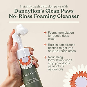 Dandylion Clean Paws | No-Rinse Foaming Cleanser | Gentle, Fragrance-Free, and pH Balanced to Provide a deep Clean Safe for All Dogs | 5fl oz. Bottle with Silicone Bristle Brush