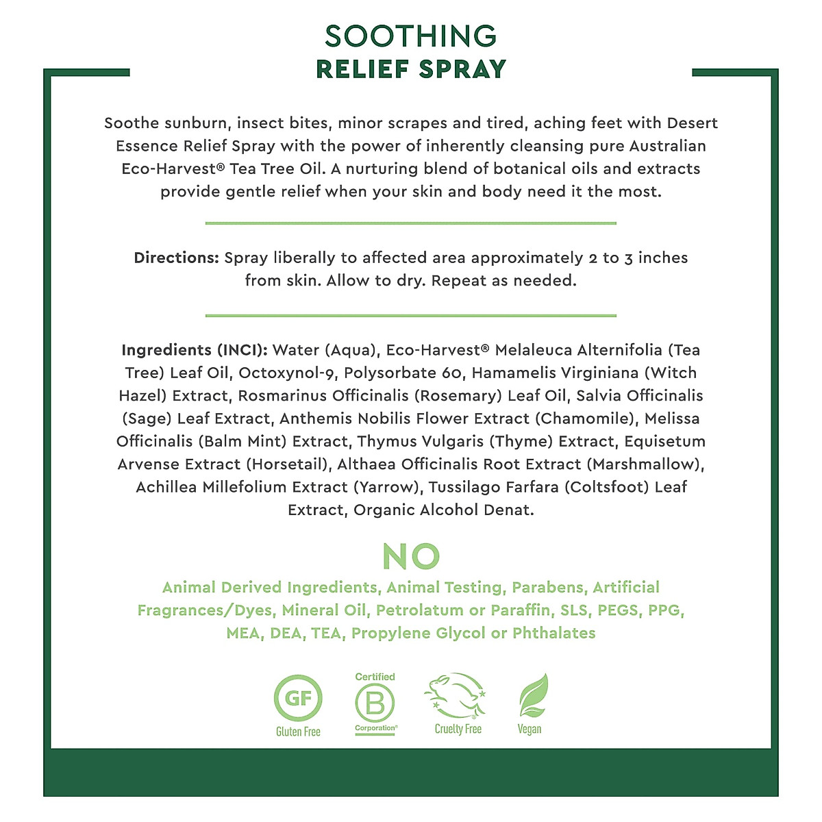 Desert Essence Relief Spray - 4 Fl Oz - Antiseptic Eco-Harvest Tea Tree Oil & Other Essential Oils - Natural First Aid - Minor Burns - Sunburn - Insect Bites - Scrapes - May Comfort Aching Feet