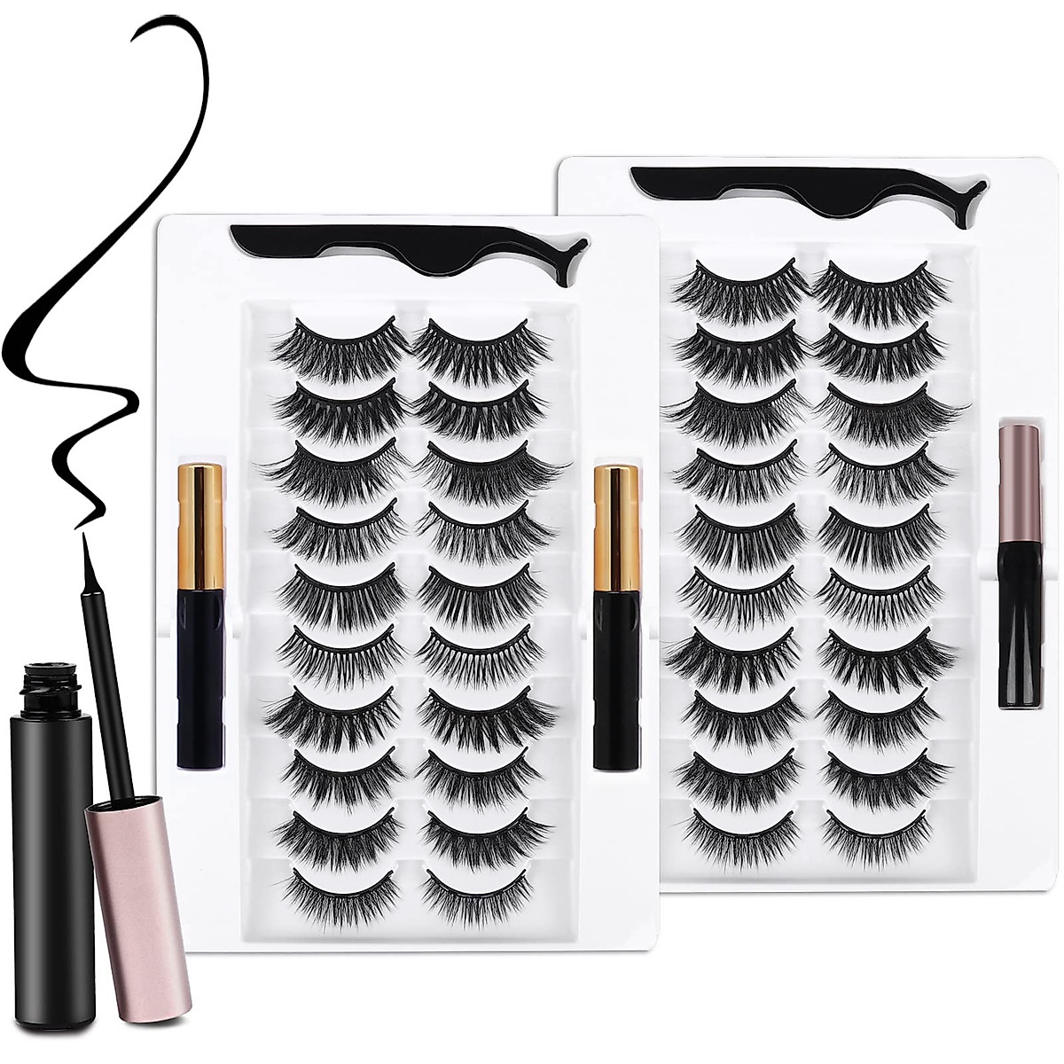 20 Kinds of 3D 5D Magnetic Eyelash Kit with Different Density, Magnetic Eyelashes with 4 Magnetic Eyelash Glue and 2 Tweezers, for Women and Girls Natural Look No Glue Needed