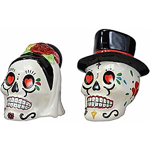 "Home Décor Accents" Day Of The Dead Wedding Bride And Groom Skulls Salt Pepper Shakers Set - Home Accents 33-kl1-1025