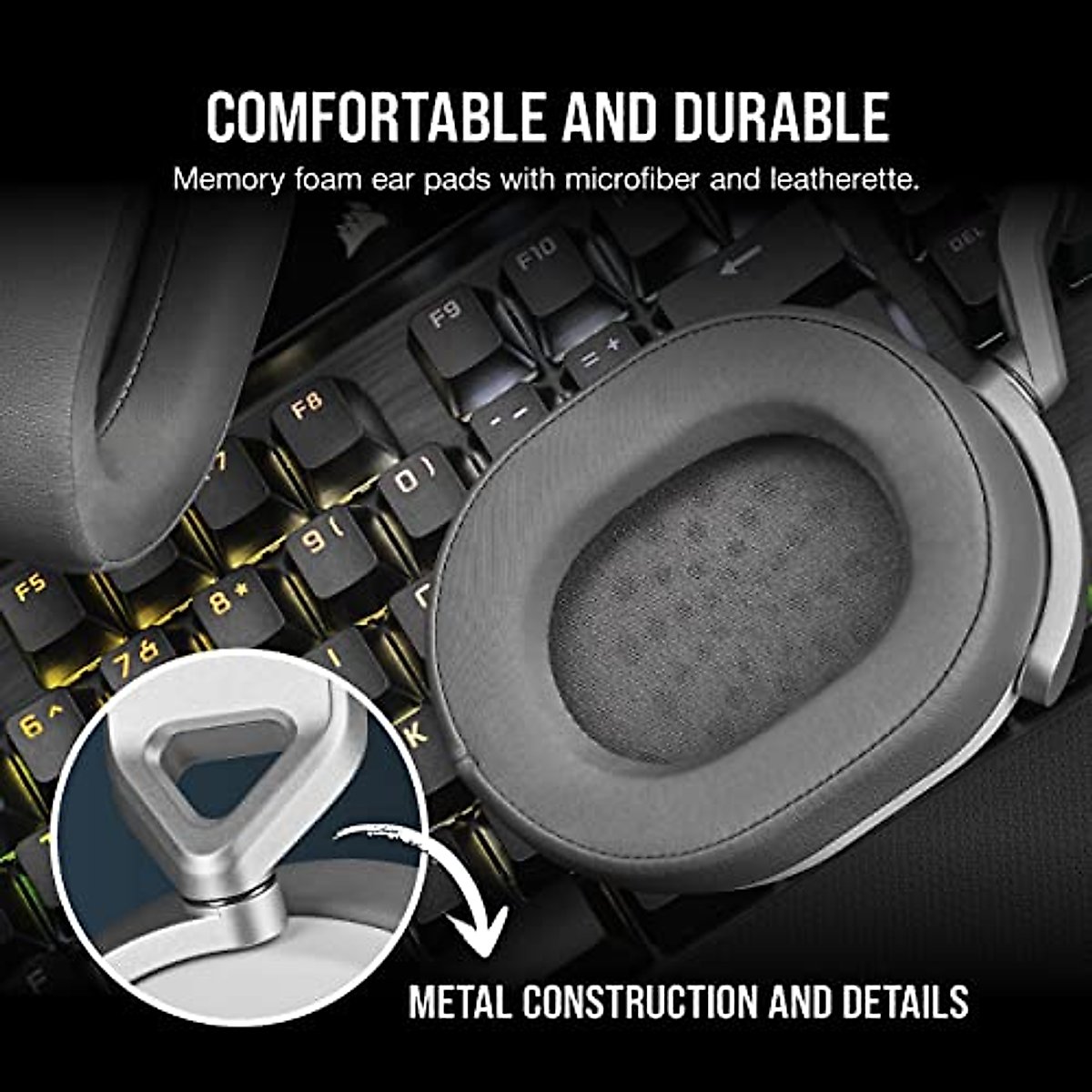 Corsair HS65 Surround Gaming Headset (Leatherette Memory Foam Ear Pads, Dolby Audio 7.1 Surround Sound On PC And Mac, SonarWorks SoundID Technology, Multi-Platform Compatibility) White