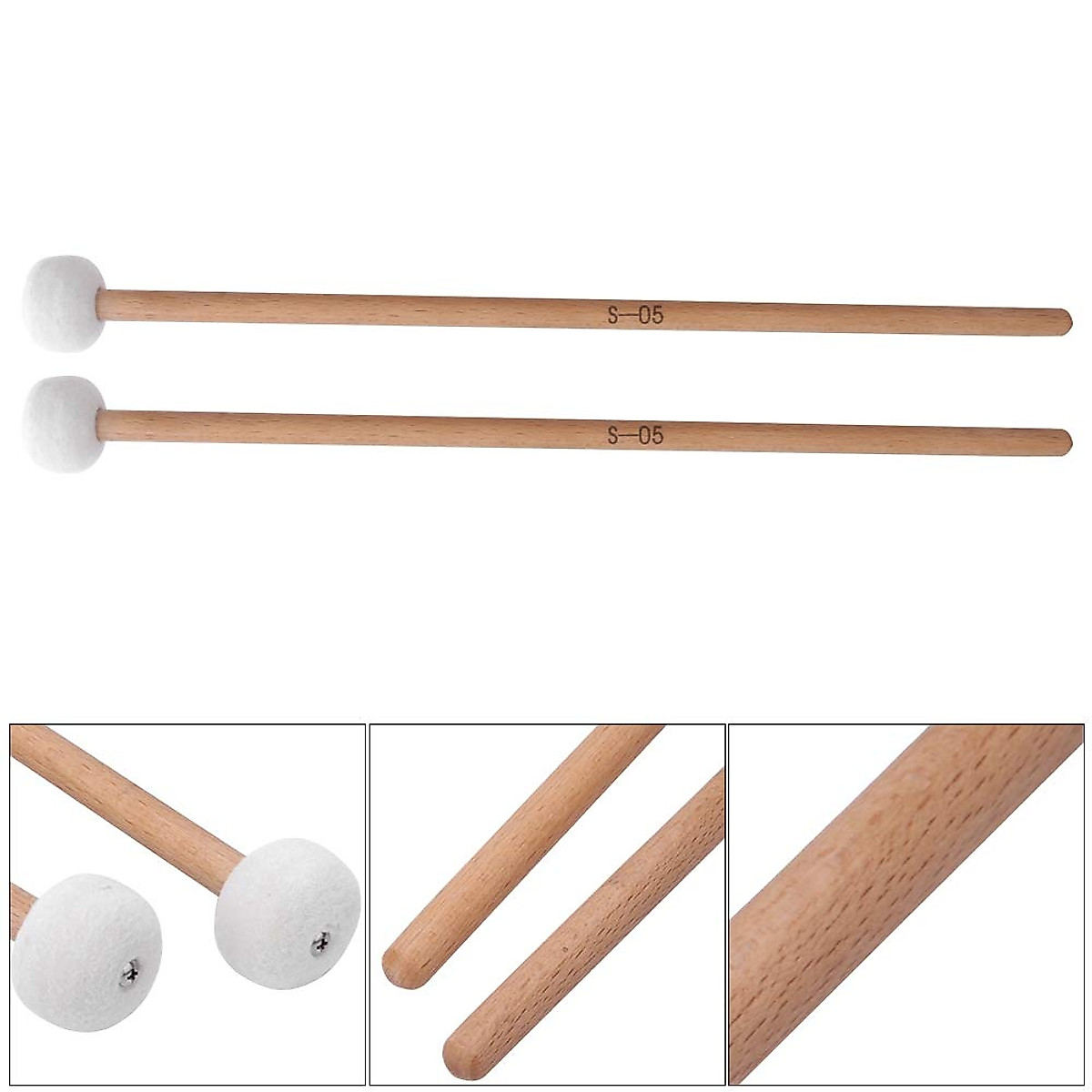 Jacksking Drum Mallets Sticks 2Pcs Mallet Percussion Drum Mallet Hammer White Felt Timpani Snare Drum Musical Instrument Accessories