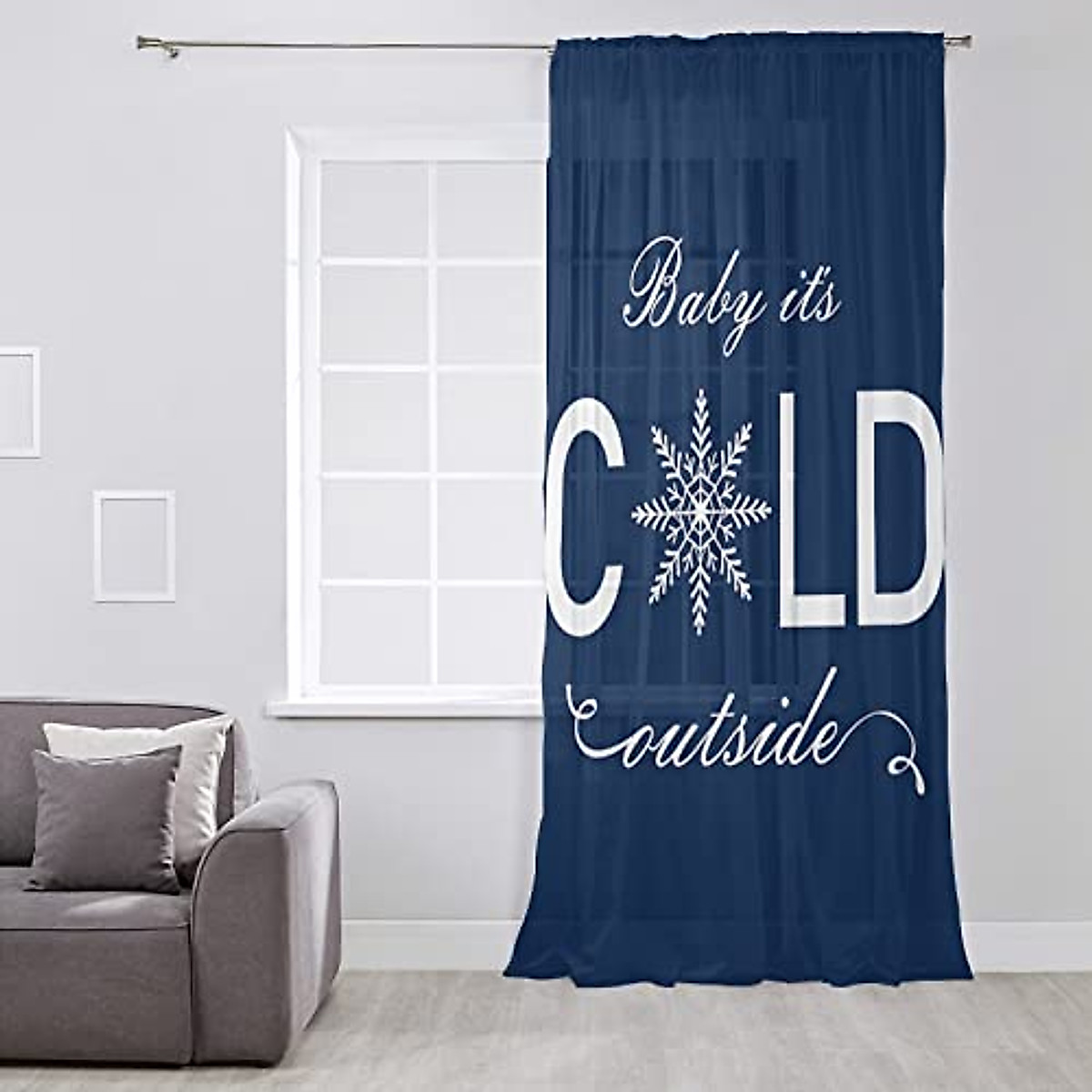 Sheer Curtains Light Filtering Window Curtains 108 inch Length, Christmas Semi Sheer Curtain Voile Drapes for Kitchen/Bedroom/Living Room/Sliding Door 52"x108" Cold Winter Snowflakes Blue Backdrop