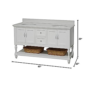 Kitchen Bath Collection Beverly 60-inch Double Bathroom Vanity (White/Quartz): Includes White Cabinet with Stunning Quartz Countertop and White Ceramic Sinks