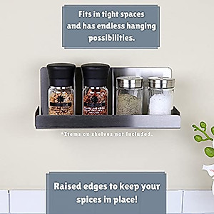 Deco Gables Designs 3 Modern Brushed Stainless Steel Spice Racks Floating Wall Shelf Hanging Durable Polished Solid Metal for Home Kitchen Dining Room with Mounting Hardware 10 Inches Wide Set of 3