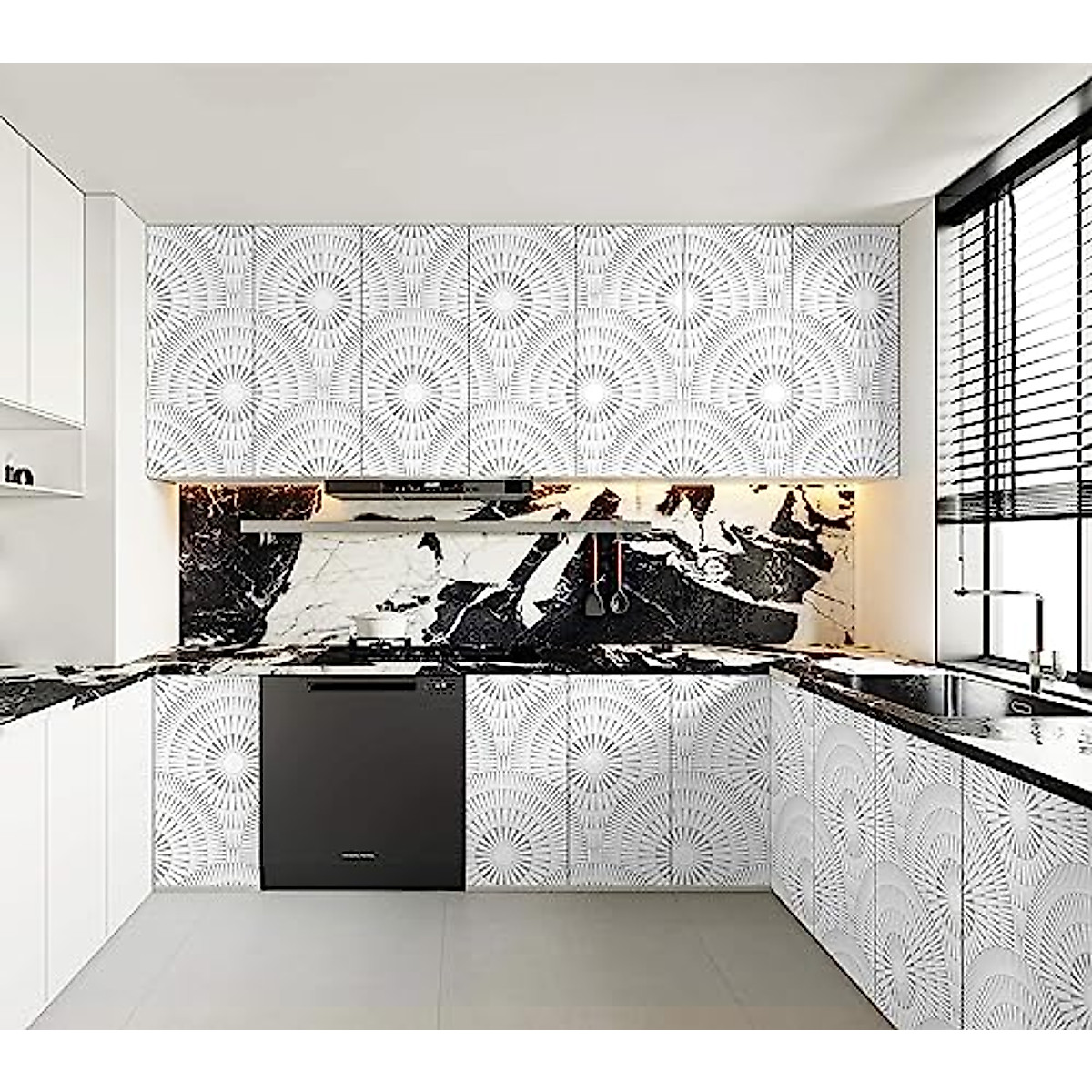 Heroad Brand 17.3"x118" Peel and Stick Wallpaper White Circle Wallpaper Modern Geometric Wallpaper White Contact Paper for Cabinets Waterproof Self Adhesive Removable Wallpaper Thicken Retro Wallpaper