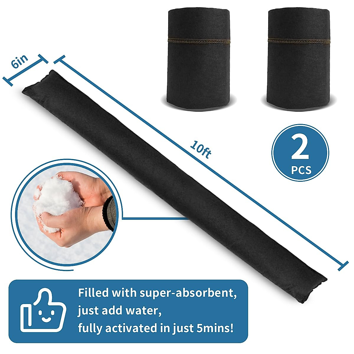 2 Pcs Sandless Sand Bags for Flooding, Water Activated Flood Barrier 5ft x 8in Water Barrier, Reusable Absorbent Sandless Sandbag for Flooding Garage Basement Door Window Flood Control in Rainy Season