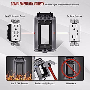 ENERLITES Outdoor Outlet Cover Extra-Duty in-Use Weatherproof Outdoor Decorator/GFCI Receptacle Outlets, Weatherproof Enclosure, 1-Gang 6.1” H x 3.4” W x 2.8” D, Clear Cover, IUC1V-D