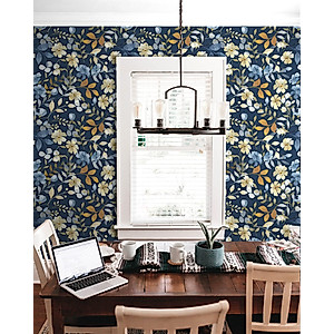 Luvdecor Peel and Stick Boho Wallpaper Removable Wallpaper Renter Friendly Wallpaper for Bedroom Bathroom Leaf Floral Contact Paper for Cabinet Accent Wall Home Decor 17.7 * 118 in