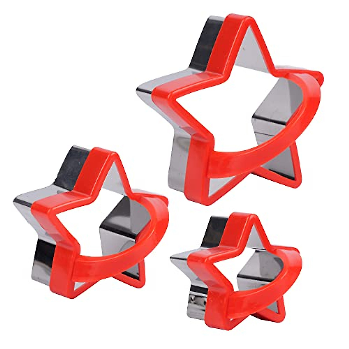 Tugaizi 3 Pack 4th of July Star Cookie Cutters Set with Handle Stainless Steel Biscuit Cutter Mini Mold for Pressing Cookie, Sandwich, Bread Independence Day