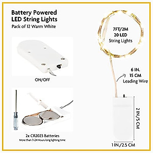 SINAMER 12 Pack Fairy Lights Battery Operated String Lights, 7ft 20 Led Waterproof Copper Wire Firefly Starry for DIY Wedding Party Bedroom Christmas (Warm White)