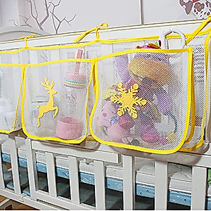 Nylon Mesh Cloth Baby Bedside Hanging Storage Bag, 3 Pockets Baby Crib Storage Bag, Baby Clothes Hanging Diaper Organizer for Baby Cribs and Toys
