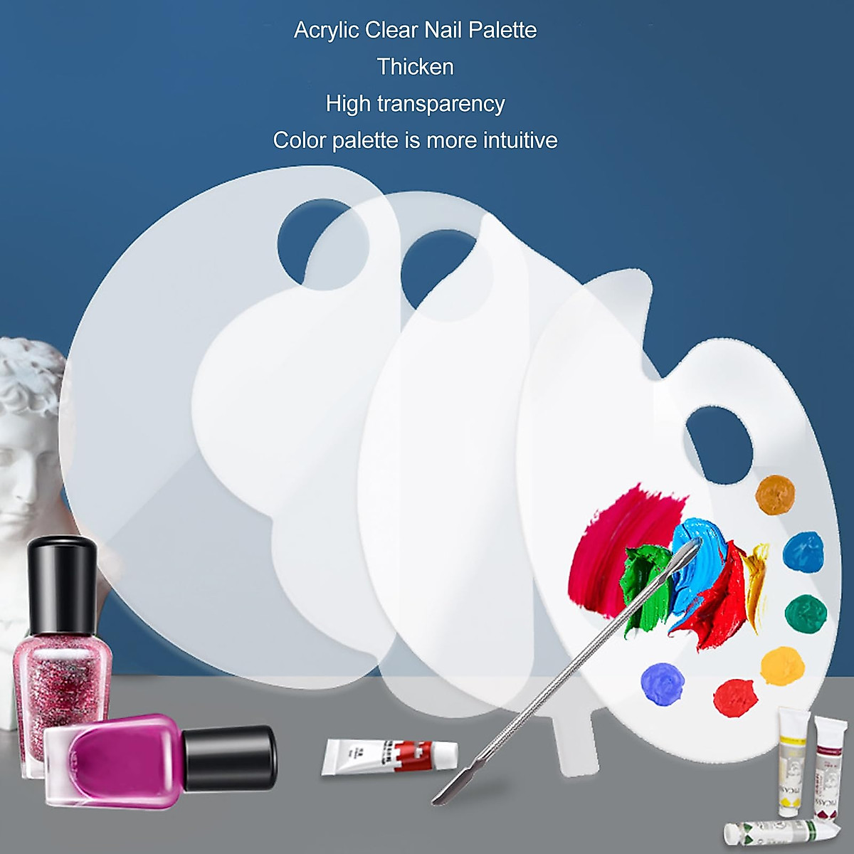 Clear Nail Palette Acrylic Makeup Mixing Tray with Spatula for Nail Art Durable and Lightweight