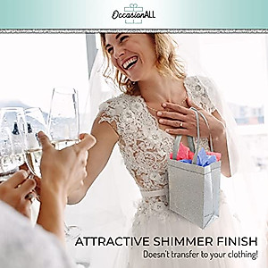 Silver Gift Bags - 12 Pack Small Silver Reusable Gift Bag Tote with Handles, Glitter Metallic Bling Shimmer, Eco Friendly for Kids Birthdays, Bridesmaids, Party Favors, Grocery Shopping - 6x3x8