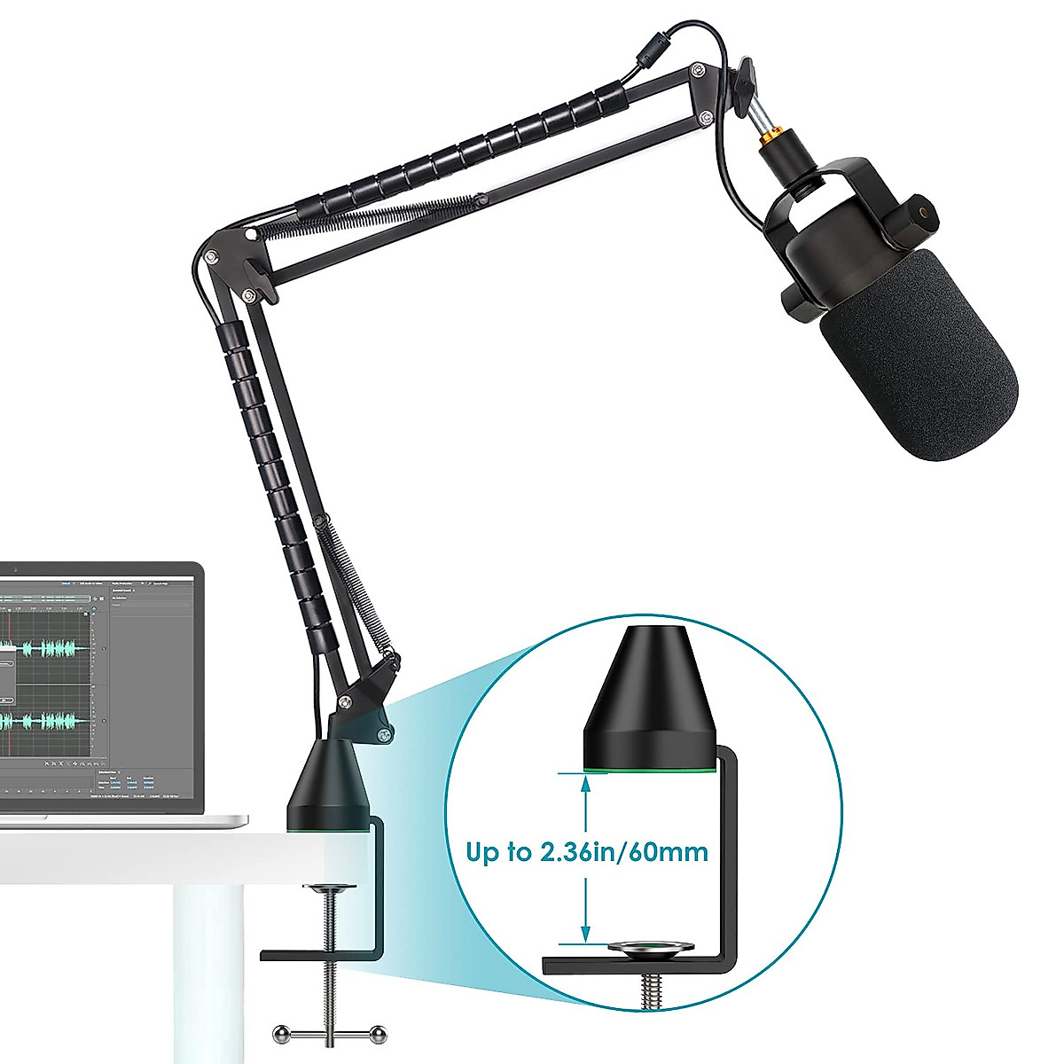 YOUSHARES Rode Podmic Stand with Pop Filter - Microphone Boom Arm with Foam Windscreen Improve Recording Quality