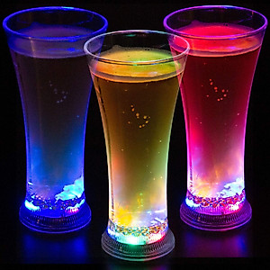 Liquid Activated Multicolor LED Pilsner Glasses ~ Fun Light Up Beer Glasses - 13 oz. - Set of 4