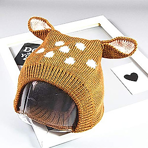 XYX Toddlers Baby Girls and Boys Fleece Lined Crochet Earflap Hats Newborn Kids Cute Beanie Cap Winter Soft Warm Knit Caps (Click A hat - Brown)