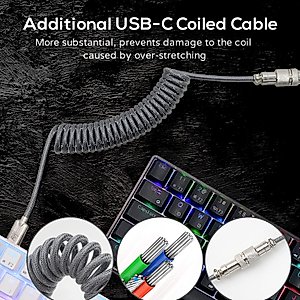 RK ROYAL KLUDGE RK61 60% Mechanical Keyboard with Coiled Cable, 2.4Ghz/Bluetooth/Wired, Wireless Bluetooth Mini Keyboard 61 Keys, RGB Hot Swappable Red Switch Gaming Keyboard with Software - White