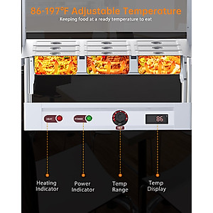 72QT Steam Table 9x8QT Electric Commercial Food Warmer 9-Pans with Acrylic Shield Stainless Steel Bain Marie Countertop with Lockable Wheels for Restaurants Buffets Party 1500W, 110V