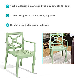 Sunnydaze Tristana Plastic Outdoor Patio Arm Chair - Set of 2 - Outdoor Furniture for Porch, Deck, Balcony, Lawn, Backyard, Garden and Sunroom - Stackable Seating - Green