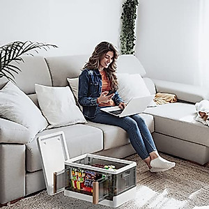 Sillars Storage Bins with Lid, Plastic Foldable Storage Box, Stackable and Nestable Storage Container for Home Organization, 3 Packs, 8 Gallons, Transparent