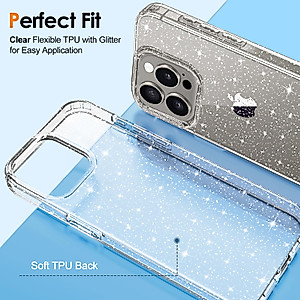 Hython for iPhone 15 Pro Max Case Glitter, Cute Clear Glitter Sparkly Shiny Bling Sparkle Cover, Anti-Scratch Soft TPU Slim Fit Shockproof Protective Phone Cases for Women Girls, Clear Glitter