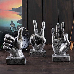Nice purchase Hand Finger Gesture Desk Statues Fingers Sculpture Creative Home Living Room Cabinet Shelf Decoration (Thumbs-up in Silver)
