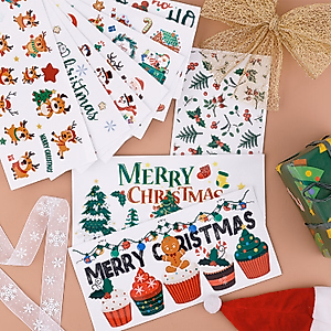 10 Sheets DTF Transfer Sticker, Christmas Transfer Stickers for 16oz Glass Cups Waterproof DTF Cup Wrap Gnomes Gingerbread Men Santa Claus Patterns Rub on Transfers for Glass Crafts