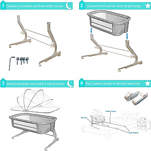 RDHOME Baby Bassinet & Baby Bedside Sleeper, Height Adjustable Portable Infant Cribs for Newborn with Breathable Net Cover, Comfy Mattress,Storage Bag