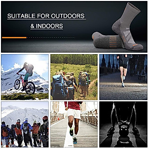 Heatuff Men's 6 Pack Hiking Crew Socks Athletic Cushion Outdoor Trekking Sock Reinforced Heel and Toe