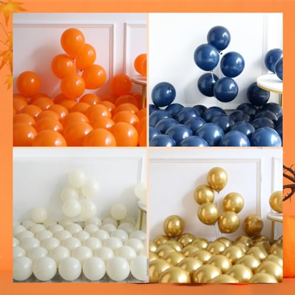 149PCS Fall Balloons Arch Garland Kit, Navy Blue Orange Metallic Gold Ivory White Latex Balloons Maple Leaf Foil Balloons for Thanksgiving Autumn Friendsgiving Birthday Baby Shower Party Decorations