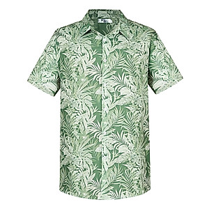 Yoimira Hawaiian Shirts for Men, Print Mens Casual Short Sleeve Button Down Shirts Floral Aloha Beach Shirt Light Green