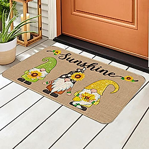 Gnomes Doormat Sunflower Outdoor Rug Spring Gnome Doormat Non Slip Sunflower Gnomes Sunshine Decorative Entrance Door Mat Rubber Tomte Indoor Floor Mat for Home Decorative Supply 27.6 x 16.5 Inches