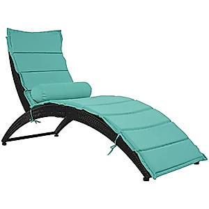 Livspace Patio Furniture Outdoor Adjustable PE Rattan Wicker Chaise Lounge Chair Sunbed,Blue Cushion