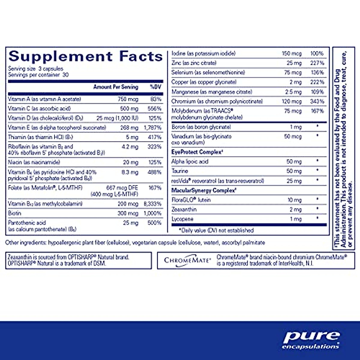 Pure Encapsulations VisionPro Nutrients | Hypoallergenic Multivitamin/Mineral Complex for Maintaining Healthy Vision | 90 Capsules