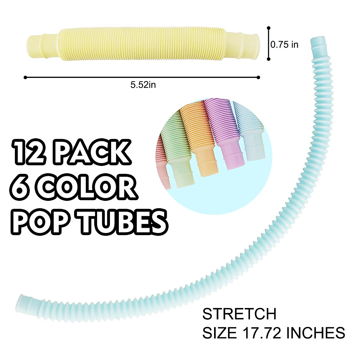 TIBDALA Pop Tubes Sensory Toys, 12 Pack Fine Motor Skills & Learning Toys Autism Sensory Fidget Toys, Party Favors Christmas Stocking Stuffers for Kids