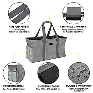 BALEINE Extra Large Utility Tote Bag with Wire Frame for Storage (Light Grey, 1-Pack)